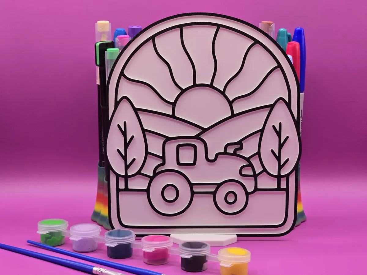 Tractor Sunset Coloring Panel DIY Decor - Free 3D Print Model - MakerWorld