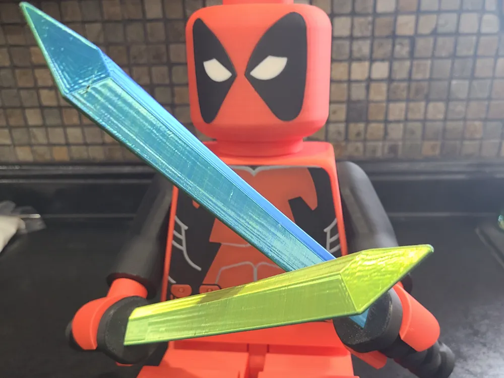 1000% - 16" Deadpool Brickman with 2 Katanas - Free 3D Print Model ...