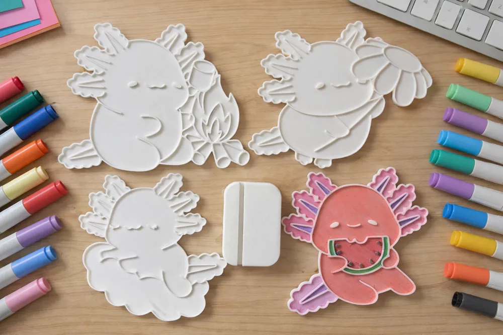 Axolotl Colouring Set with Stand - Free 3D Print Model - MakerWorld