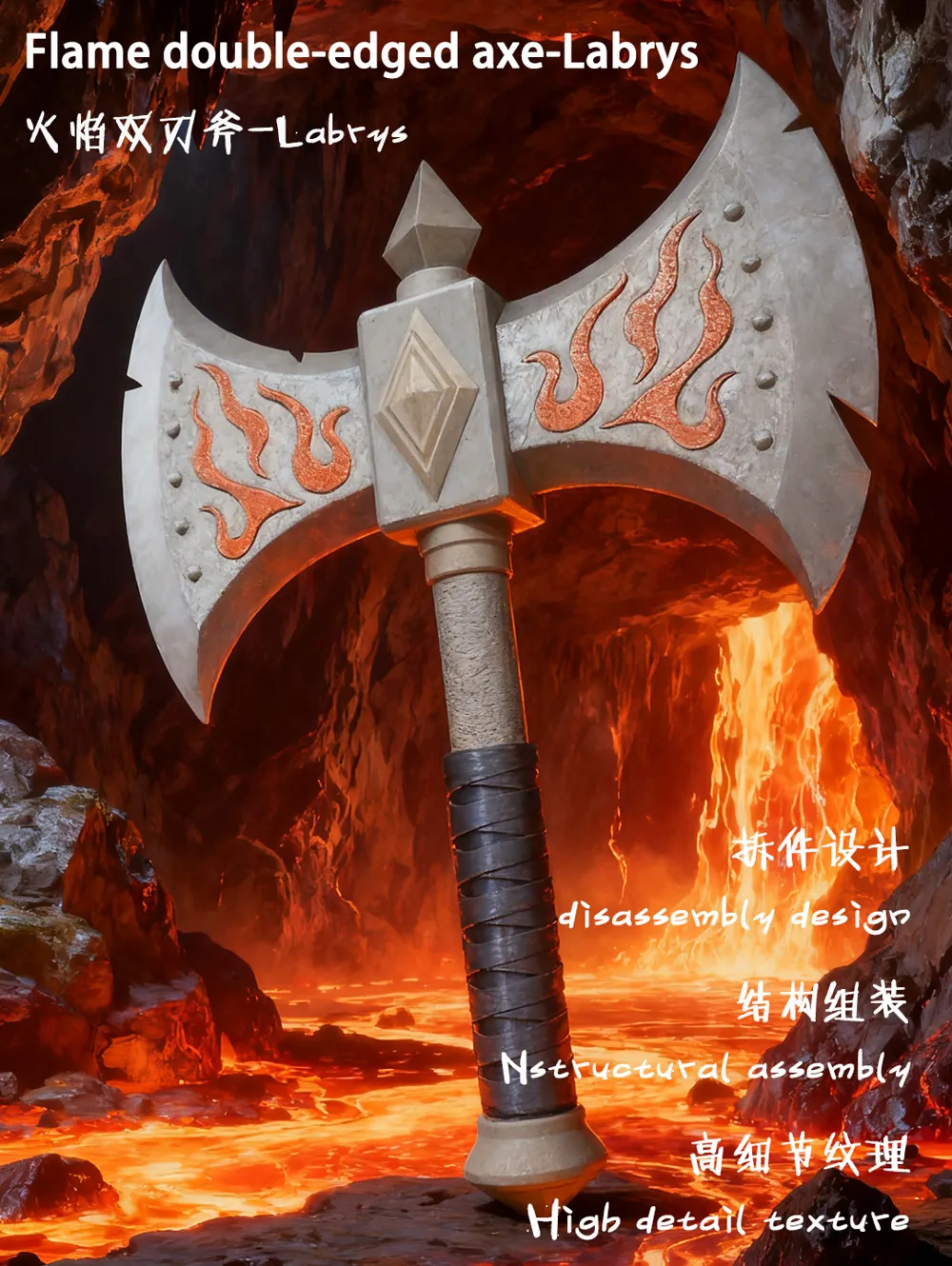 Flame double-edged axe-Labrys - Free 3D Print Model - MakerWorld